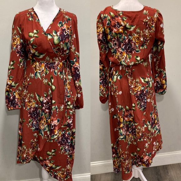 Dresses | Rust Orange Boho Western Dress Maxi Floral Fall Seasonal ...